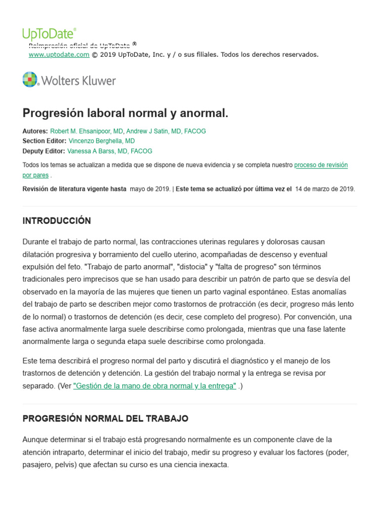 Normal and Abnormal Labor Progression - UpToDate 1 | PDF | Parto ...