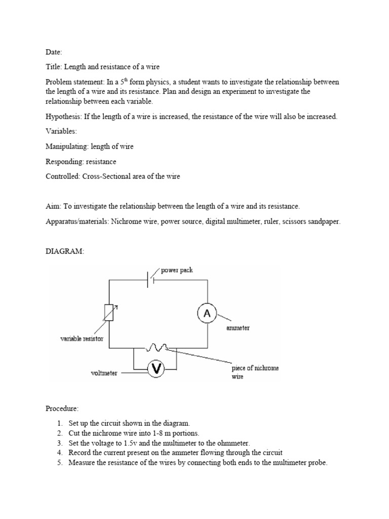 Length of A Wire Versus Resistance Experiment | PDF