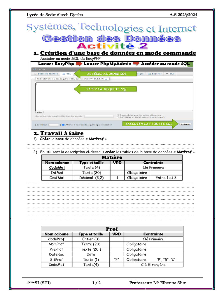 Activit 2 (2023) Base de Données (MatProf) | PDF