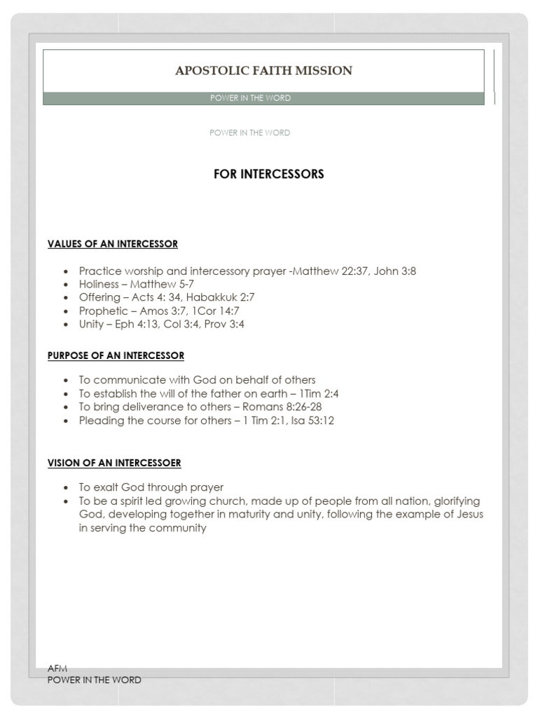 Intercessor's Guide: Values and Purpose | PDF
