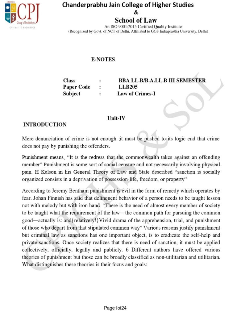 E-Notes Unit 4 - Ipc | PDF | Crimes | Crime & Violence