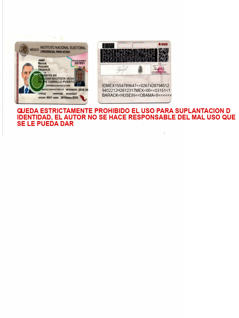 Documento de Identificación INE de Barack Obama | PDF