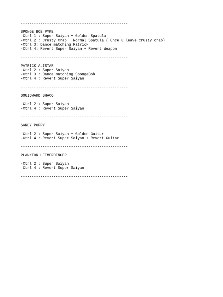 Bikini Bottom Controls | PDF