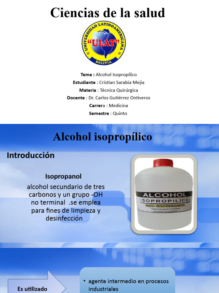 Tecnica Quirurgica Alcohol Isopropilico | Descargar gratis PDF | Compuestos químicos | Química
