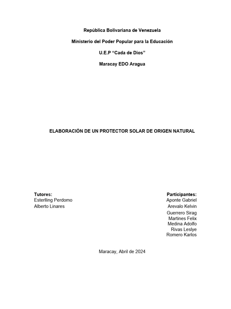 Proyecto Cap 1 y 2 | Descargar gratis PDF | Protector solar | Entorno natural