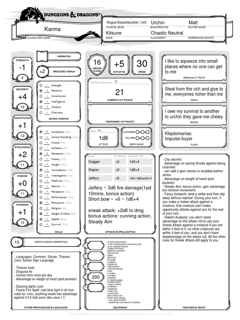 Karma Character Sheet | PDF