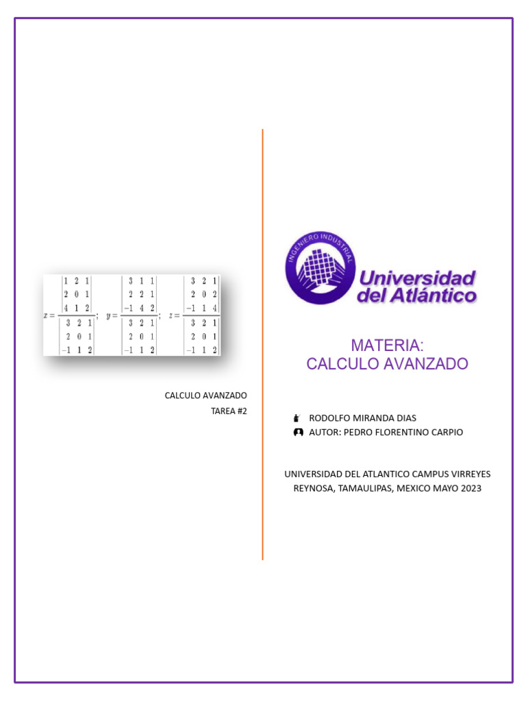 Tarea #2 Calculo Avanzado | PDF | Determinante | Matemáticas