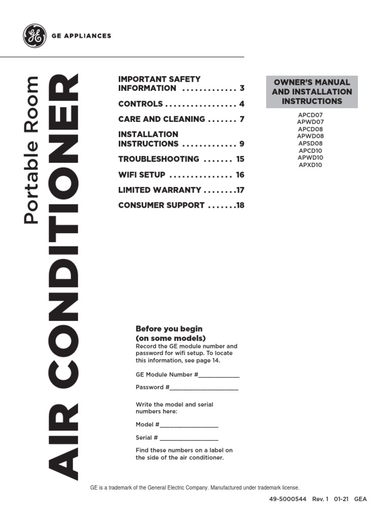 Ge Portable Air Conditioner Manual