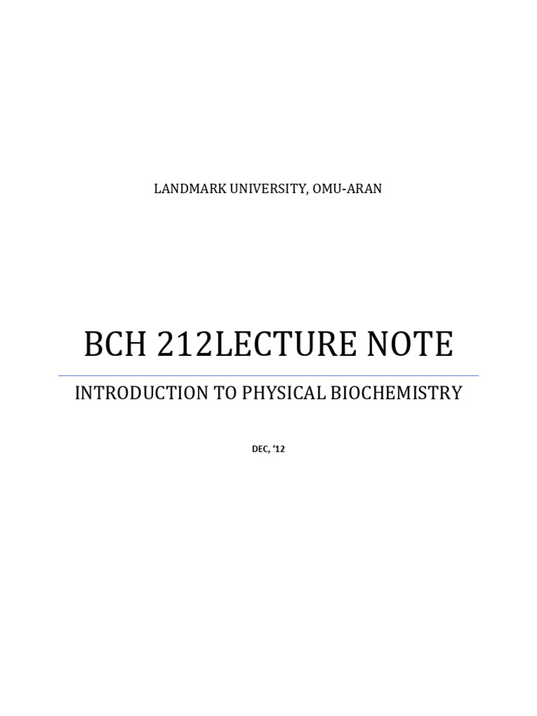 Lecture Note For BCH 212 2 | PDF | Acid | Buffer Solution