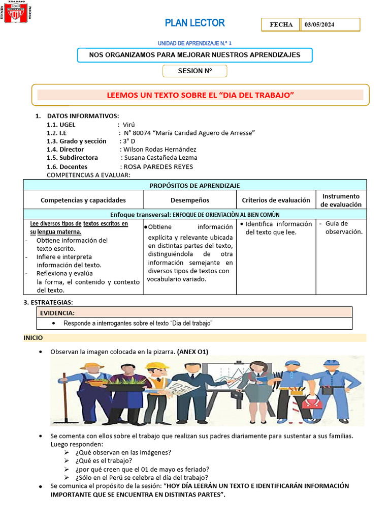 03-05-2024-Sesion-Leemos El Texto Por El Dia Del Trabajo | PDF | Labor ...
