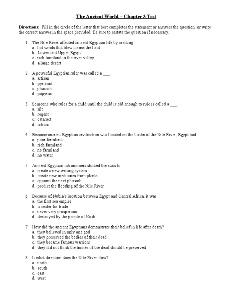 The Ancient World - Chapter 3 Test | PDF | Ancient Egypt | African ...