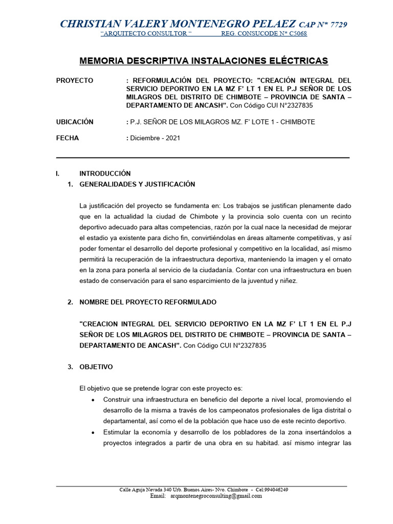 Memoria Descriptiva de Ins. Eléctricas | PDF | Hogar, jardinería y bricolaje