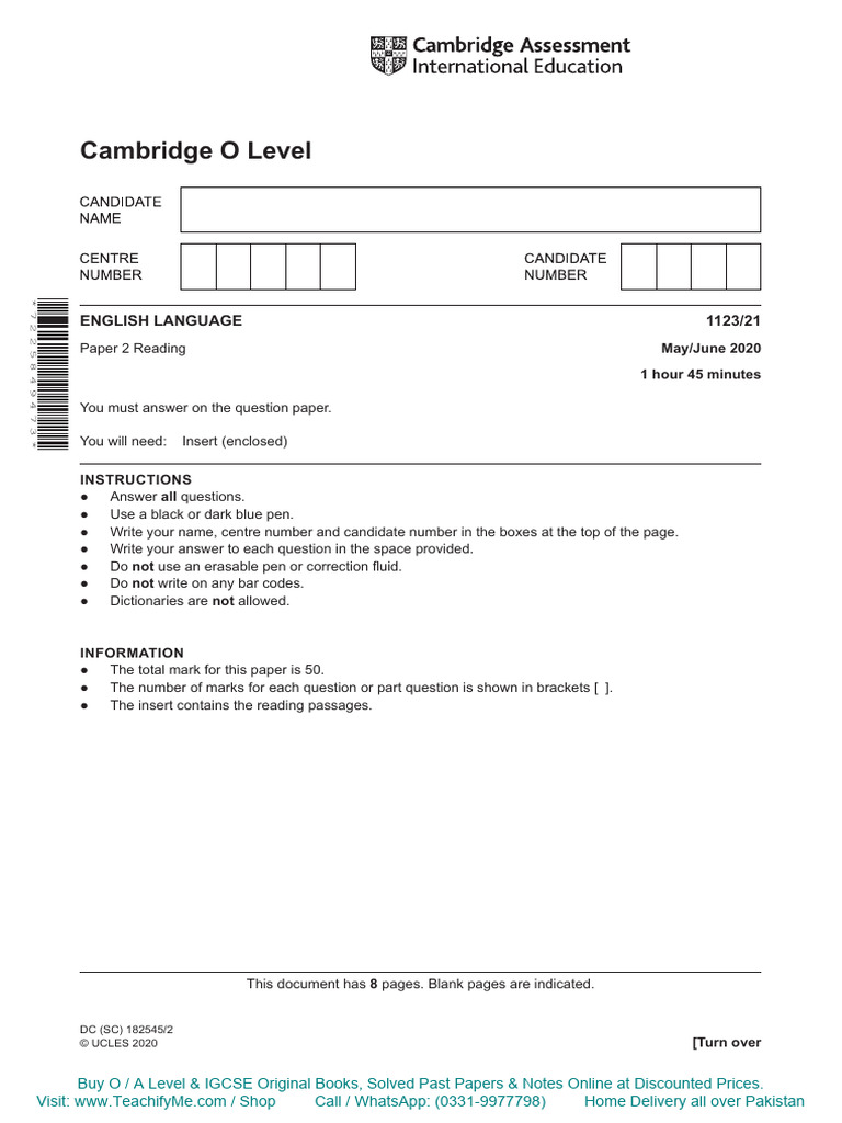 Cambridge O Level: English Language 1123/21 | PDF | Copyright