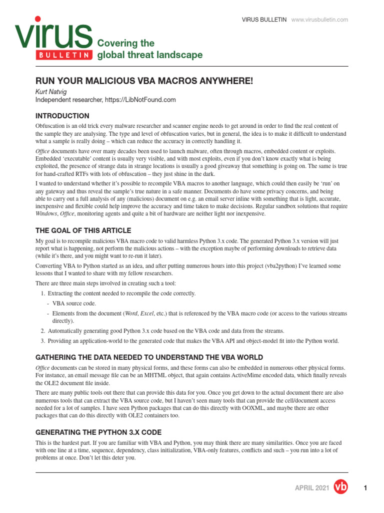 Run Your Malicious Vba Anywhere | PDF | Malware | Microsoft Excel