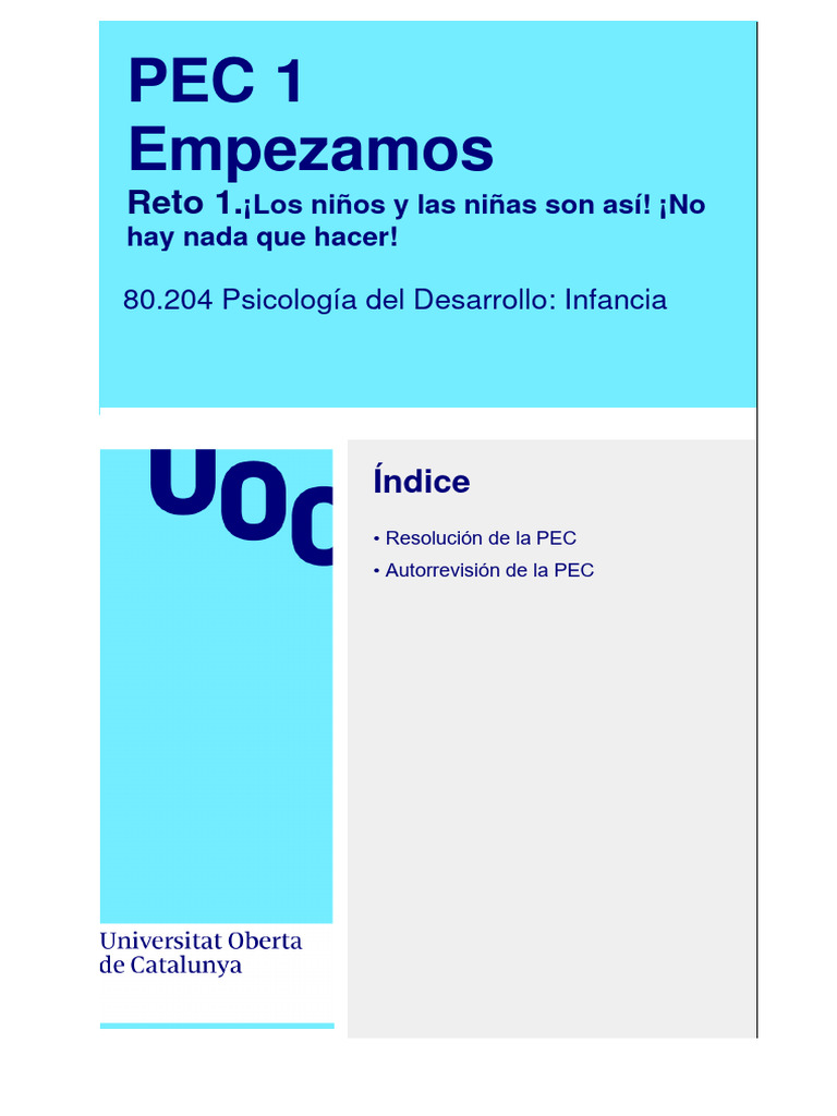 Plantilla - Entrega - PEC1 - Psicología Del Desarrollo Infancia | PDF | Sicología | Esquema ...