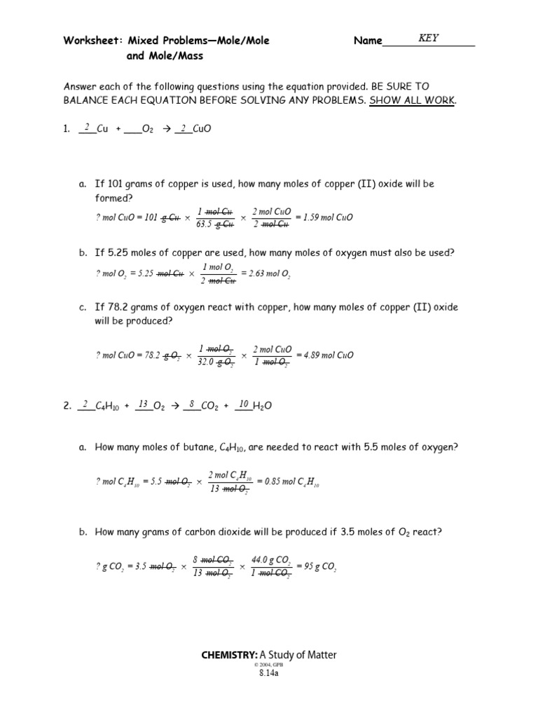 Day-95-Unit 8 Mixed Problems Mole-Mole and Mole-Mass Solutions | PDF ...