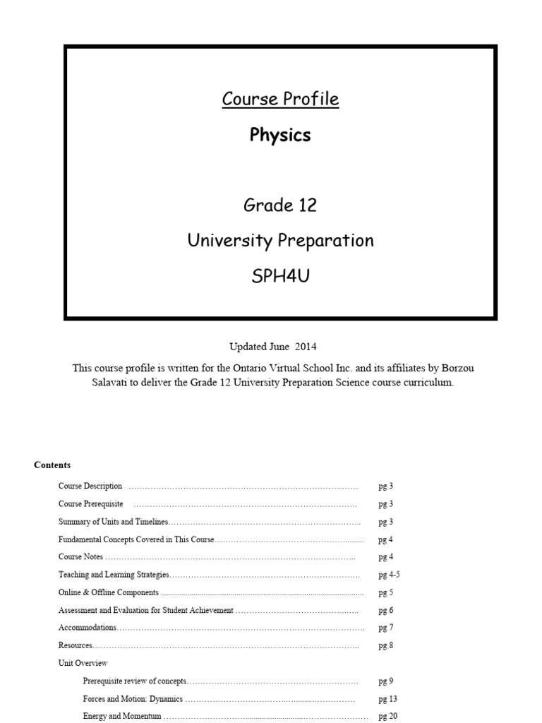 Course Profile SPH4U | PDF | Force | Educational Assessment