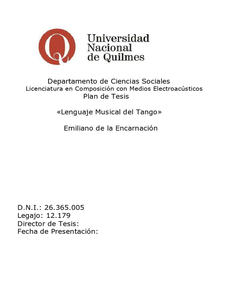 UNQUI Plan de Tesis de La Encarnacion | PDF | Musica Tango | Musicología
