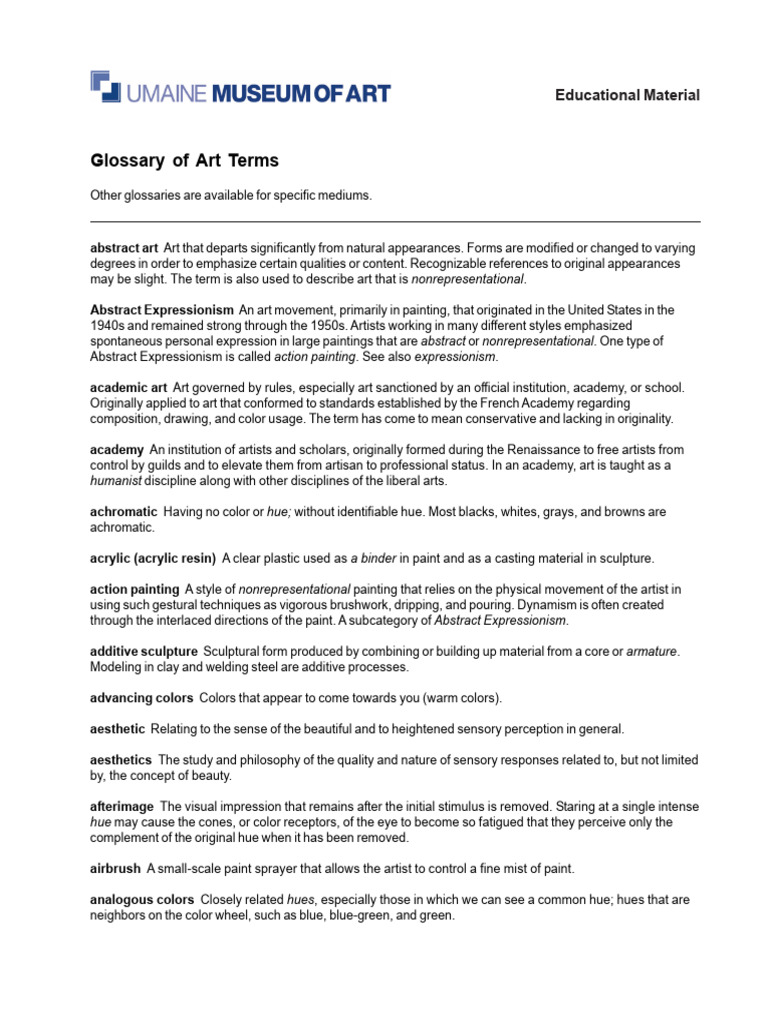 Art Glossary | PDF | Paintings | Printmaking