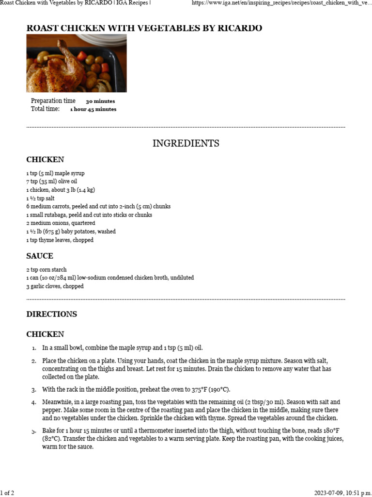 Roast Chicken with Vegetables | PDF | Vegetables | Sauce