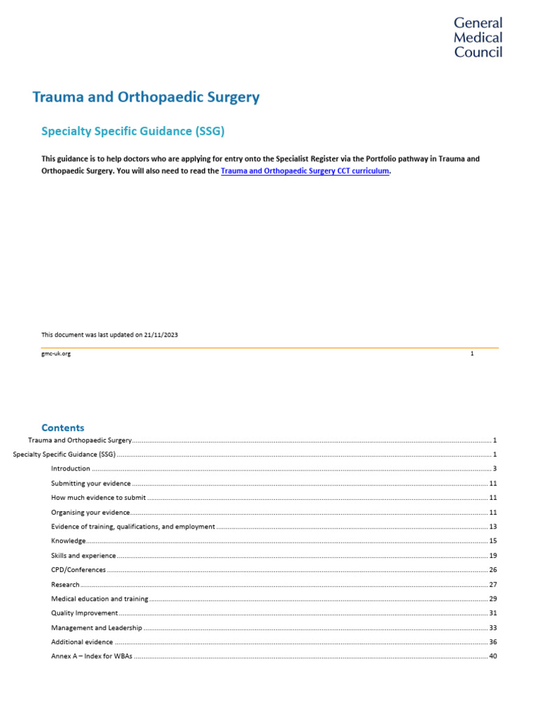 SAT - SSG - Trauma and Orthopaedic Surgery 2021 CCT Curriculum Guidance ...