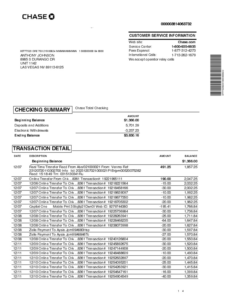 Chase Account Statement Summary | PDF | Transaction Account | Payments