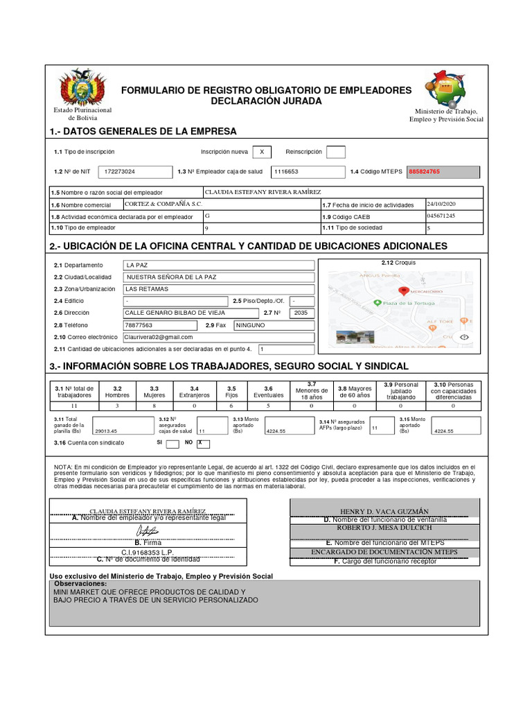 MINISTERIO DE TTRABAJI-Formulario-registro-obligatorio-empleadores-ROE | PDF | Documento de ...