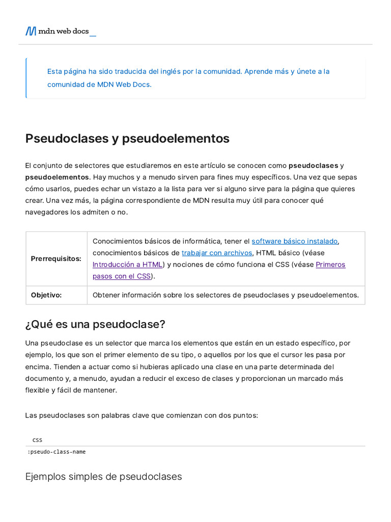 Pseudoclases y Pseudoelementos - Aprende Desarrollo Web - MDN | PDF | HTML | Hipervínculo