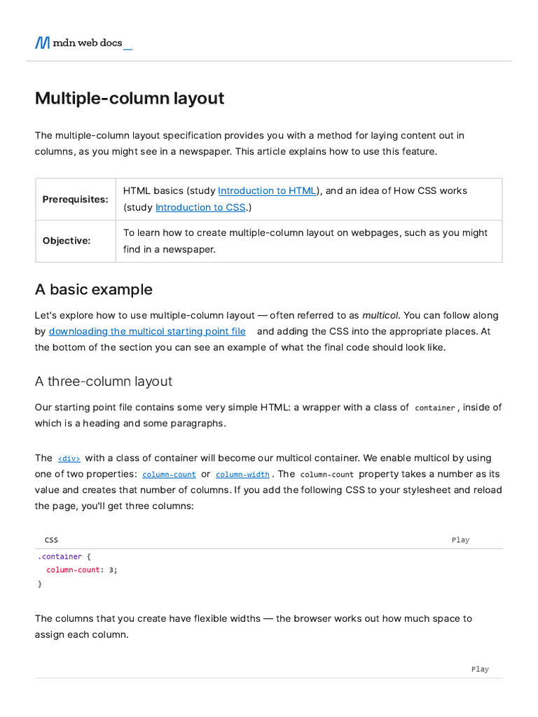 Multiple-Column Layout - Learn Web Development - MDN | PDF | Html | Web ... Multiple-Column Layout - Learn Web Development - MDN | PDF | Html | Web ...