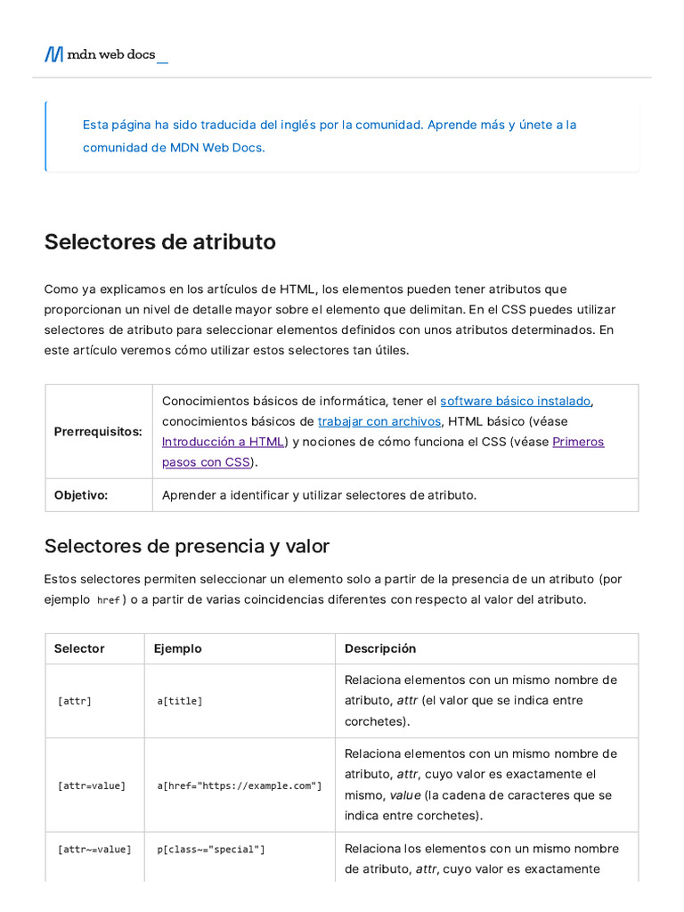 Selectores de Atributo - Aprende Desarrollo Web - MDN | PDF | HTML ... Selectores de Atributo - Aprende Desarrollo Web - MDN | PDF | HTML ...