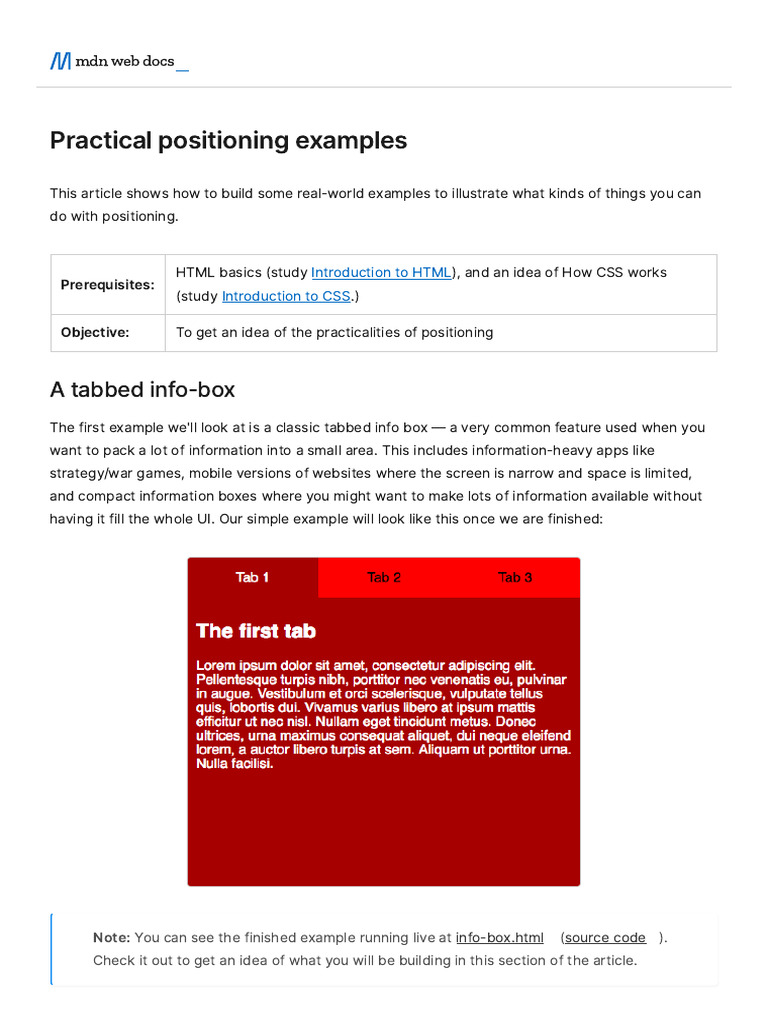 Practical Positioning Examples - Learn Web Development - MDN | PDF ... Practical Positioning Examples - Learn Web Development - MDN | PDF ...