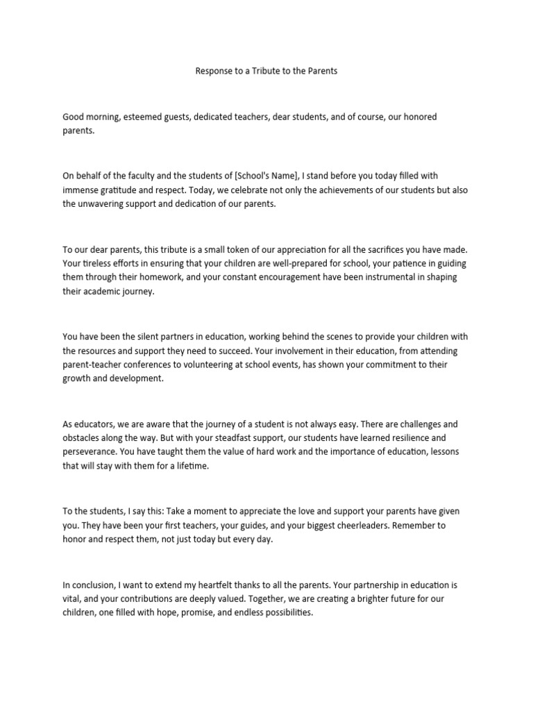 Response To A Tribute Parents | PDF