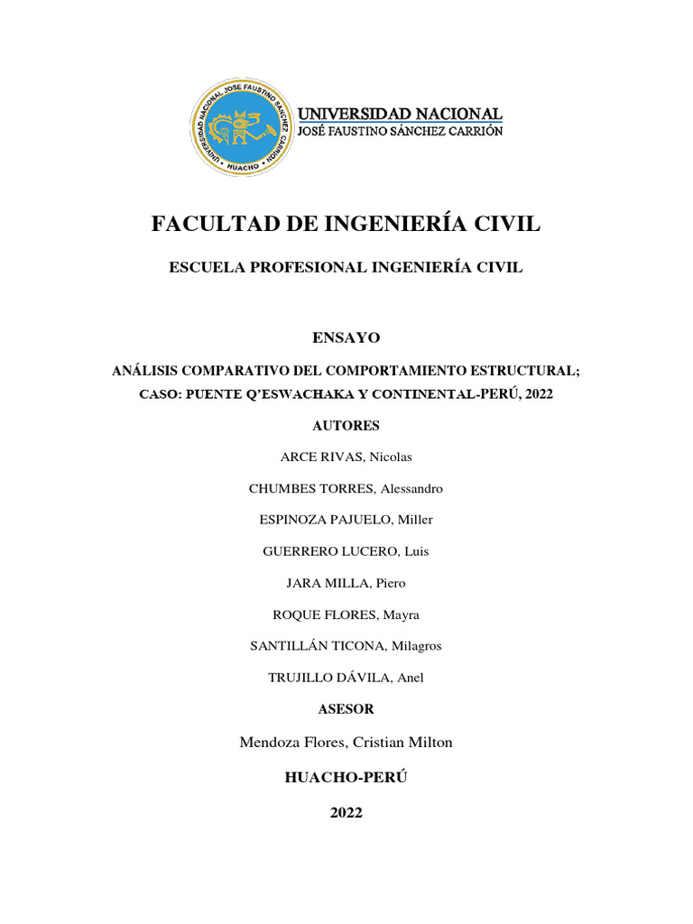 ARCE RIVAS NICOLAS (Modelo de Ensayo) | PDF | Puente | Herida