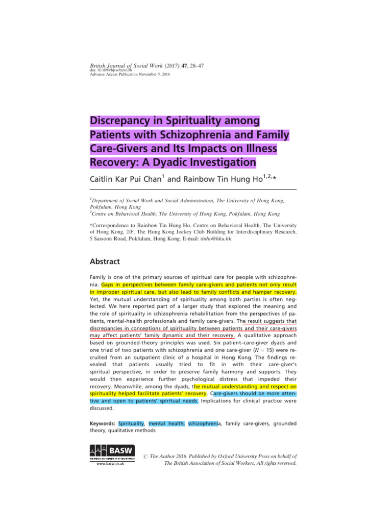 Discrepancy in Spirituality Among Patients With Schizophrenia and ...