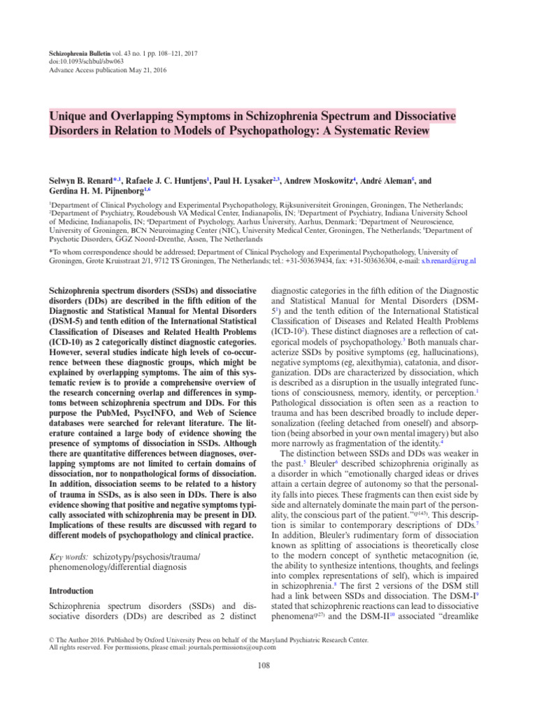 Unique and Overlapping Symptoms in Schizophrenia Spectrum and ...