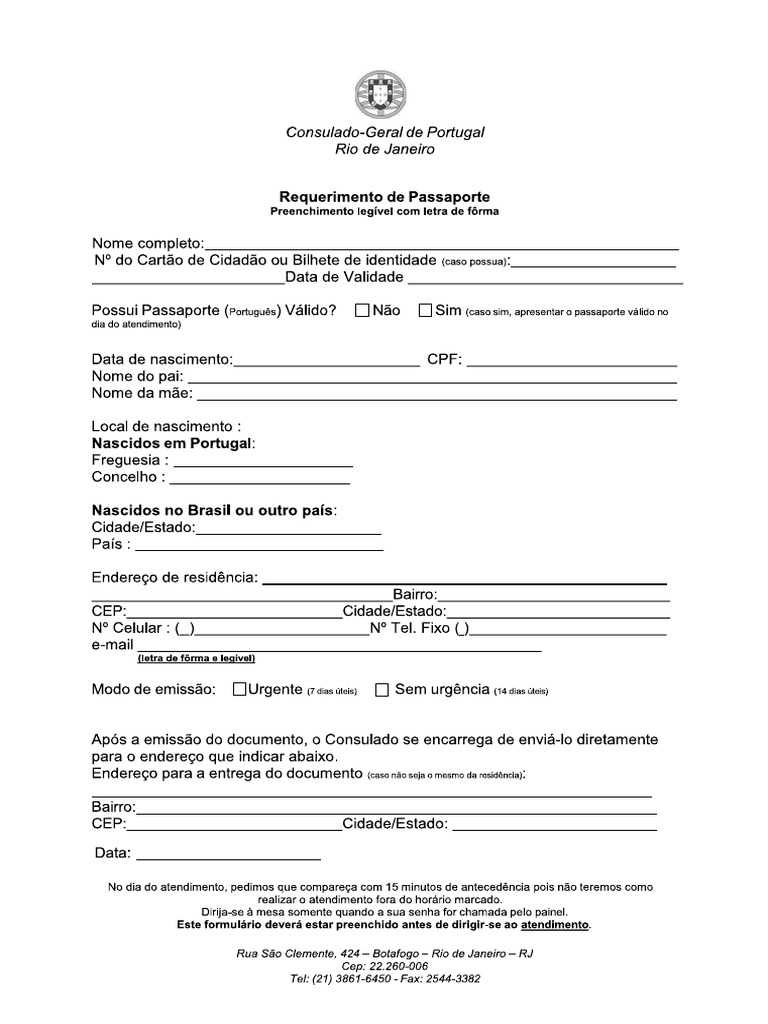 Formulário PASSAPORTE PORTUGAL | PDF