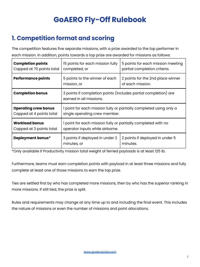 GoAERO Fly-Off Competition Rules | PDF | Aircraft | Payload