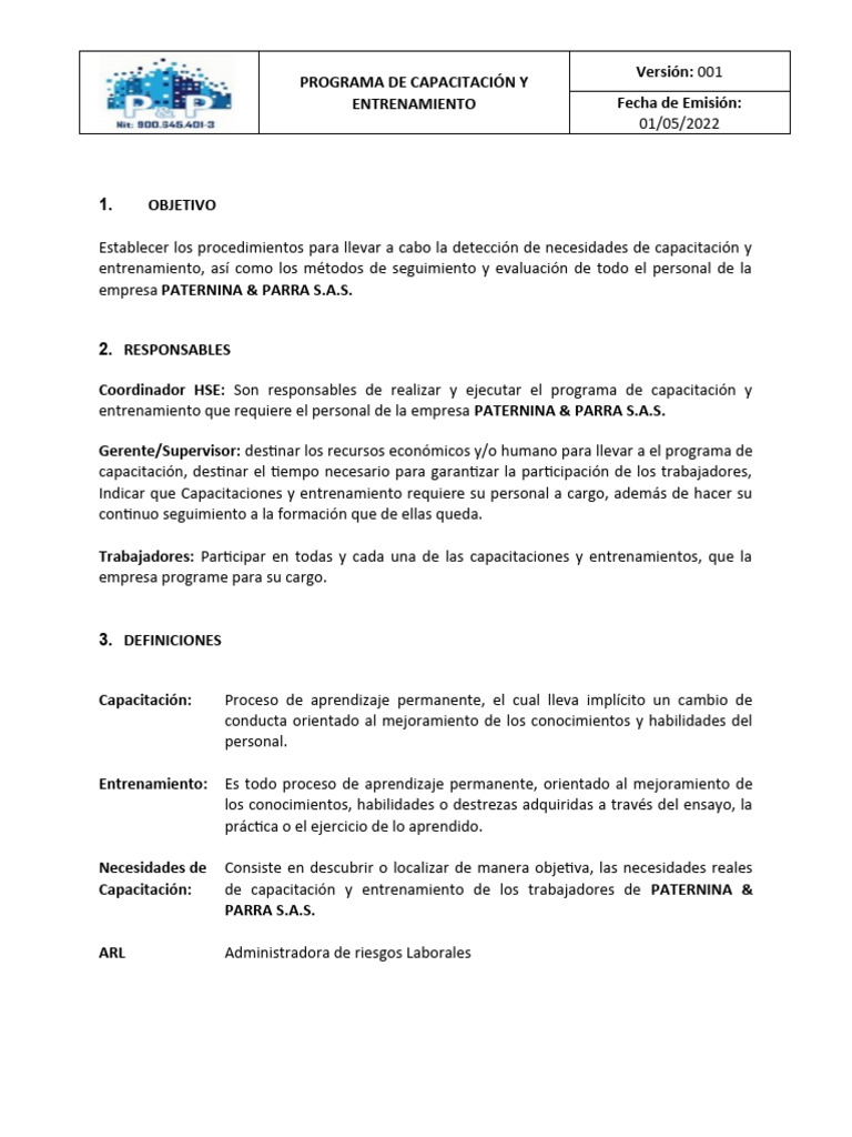 Anexo 13. Programa de Capacitacion y Entrenamiento | PDF | Evaluación | Aprendizaje