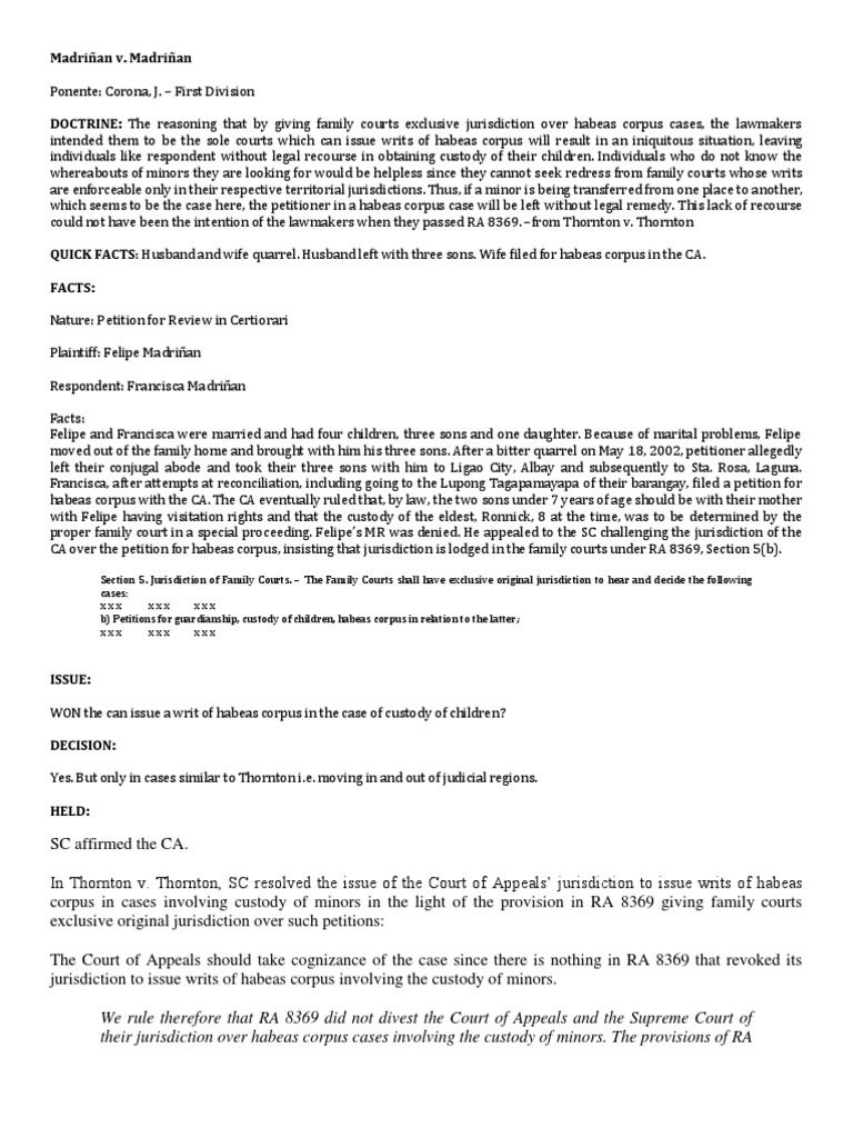 Madriñan v. Madriñan | PDF | Habeas Corpus | Writ