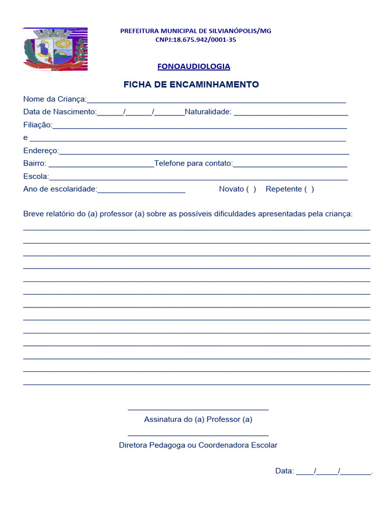 FICHA DE ENCAMINHAMENTO | PDF FICHA DE ENCAMINHAMENTO | PDF