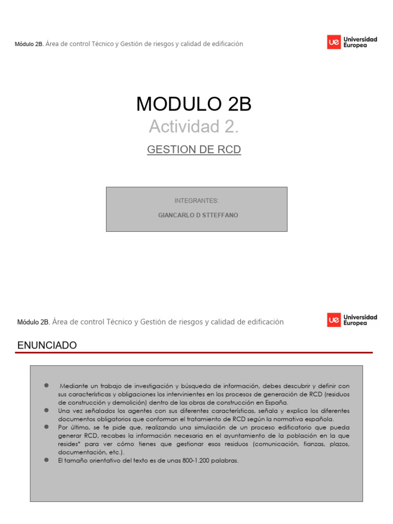 Modulo 2B - TAREA 2 GESTION DE RCD - GIANCARLO D STTEFFANO | PDF ...