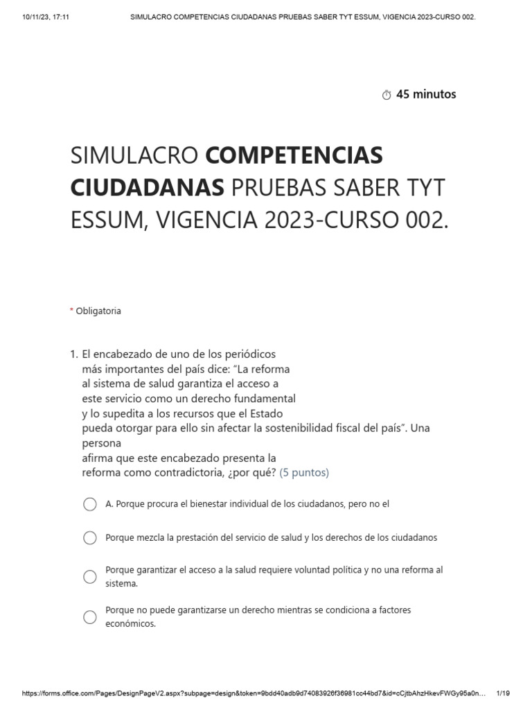 Simulacro Competencias Ciudadanas Pruebas Saber Tyt Essum, Vigencia 2023-Curso 002 | PDF | Salario