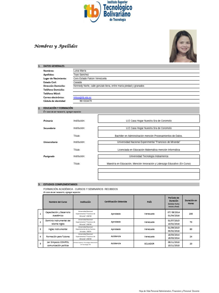 CV Luisa Maria Toyo | PDF | Maestros | Universidad