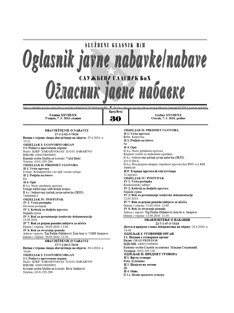 Službeni Glasnik BiH (Godina 28, Broj 30 7.5.2024) | PDF