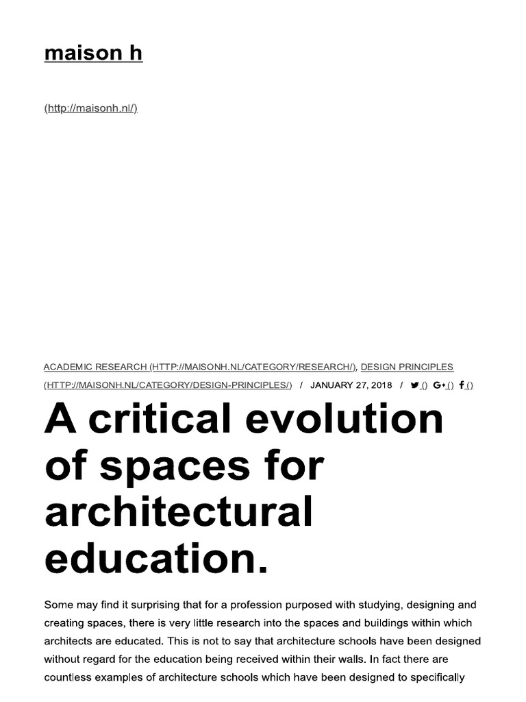 A Critical Evolution of Spaces For Architectural Education | PDF