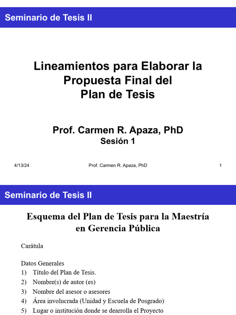 Lineamientos para Elaborar La Propuesta Final Del Plan de Tesis | PDF