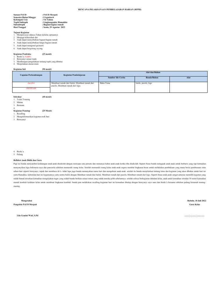 RPPH Rumahku Sentra Balok | PDF
