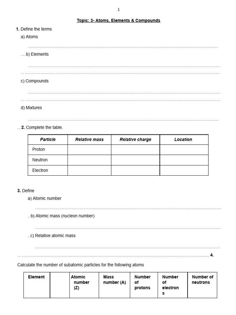3. Atoms, Elements & Compounds | PDF | Chemical Compounds | Atoms