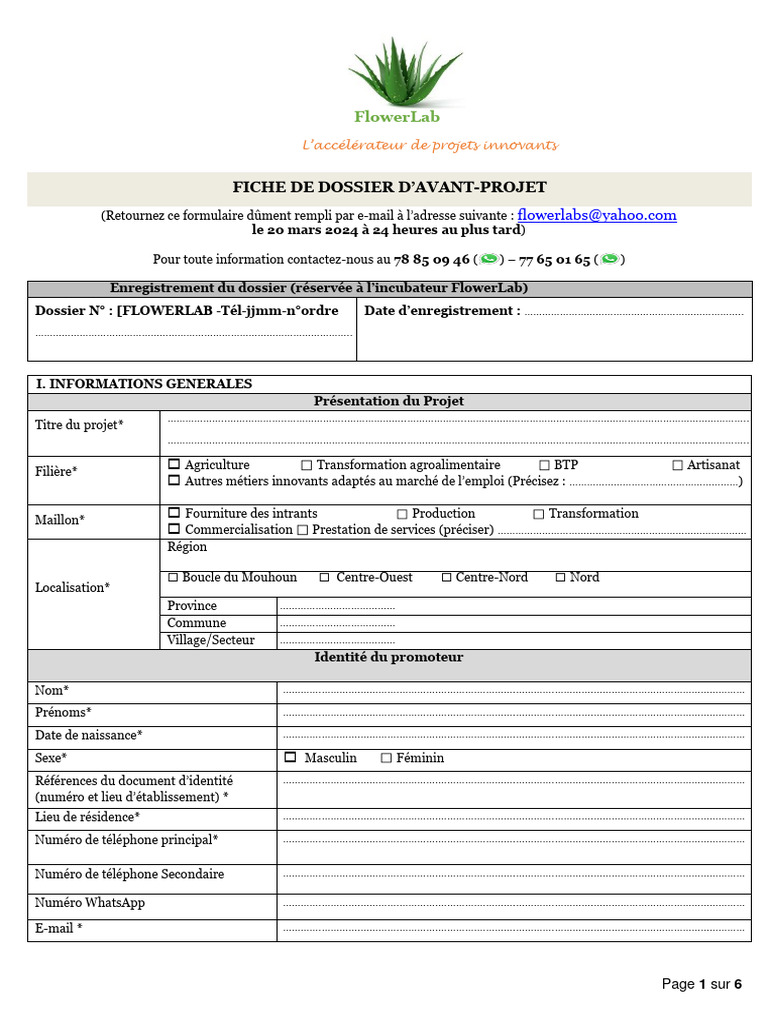 Fiche d'Avant-projet - Flower Labs- VF-07!03!24 | PDF Fiche d'Avant-projet - Flower Labs- VF-07!03!24 | PDF