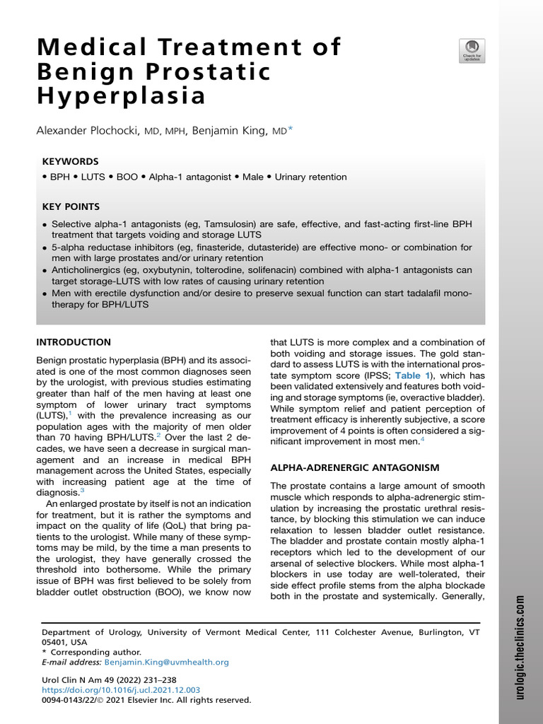 Medical Treatment of HPB | PDF | Urinary Incontinence | Medical Specialties